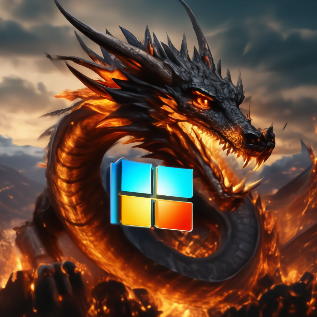 "The Windows 10 logo is a New Year's dragon" — image created in Shedevrum