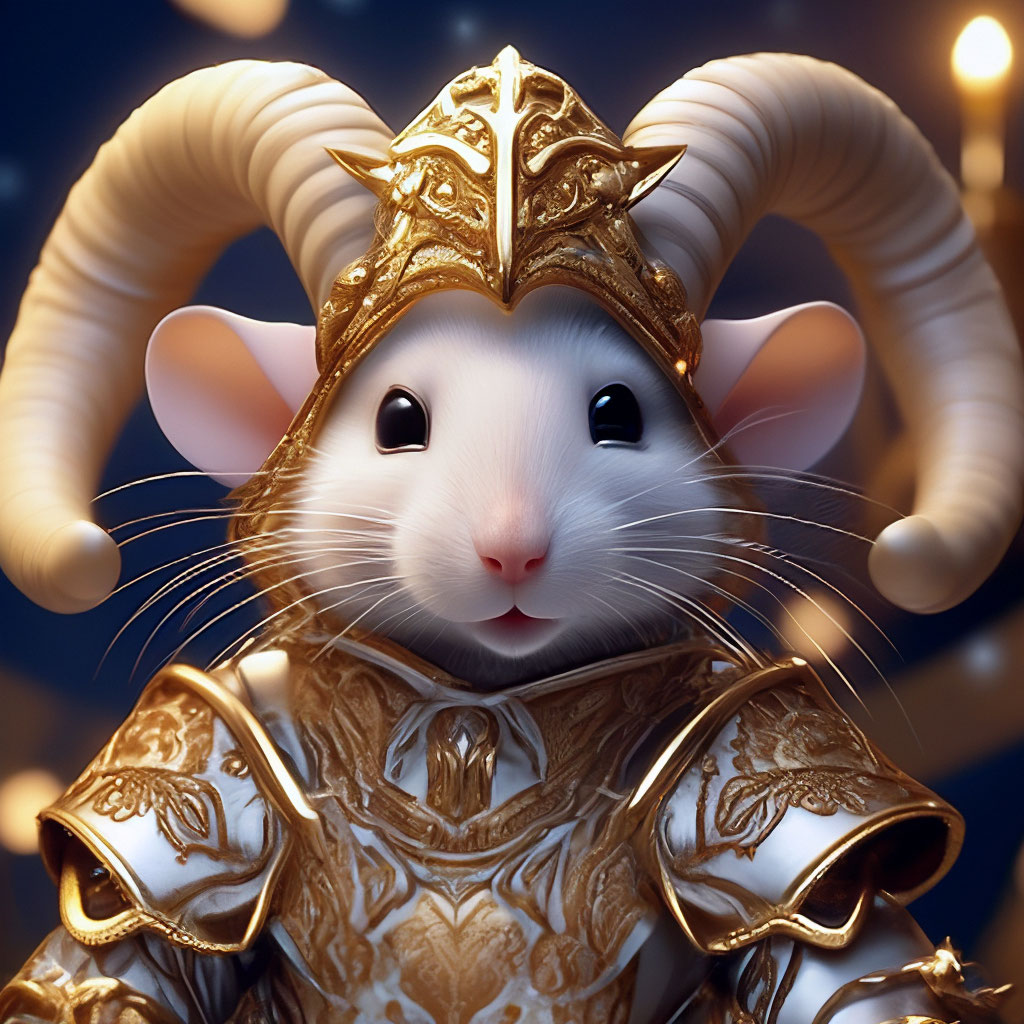 "Zodiac signs. Aries charming mouse in aries costume, hyper realistic ...