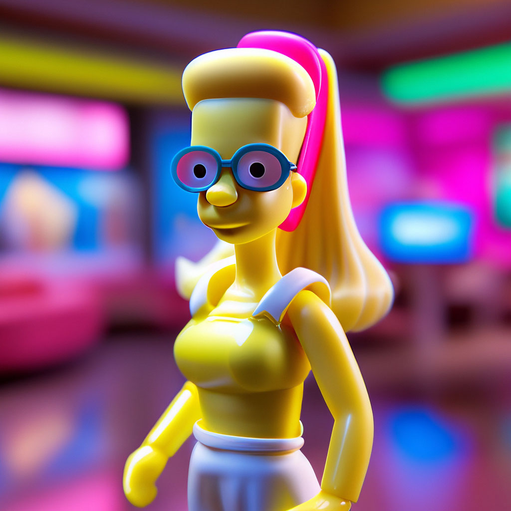 "Barbie in the style of the Simpsons, blurred background, high realism ...