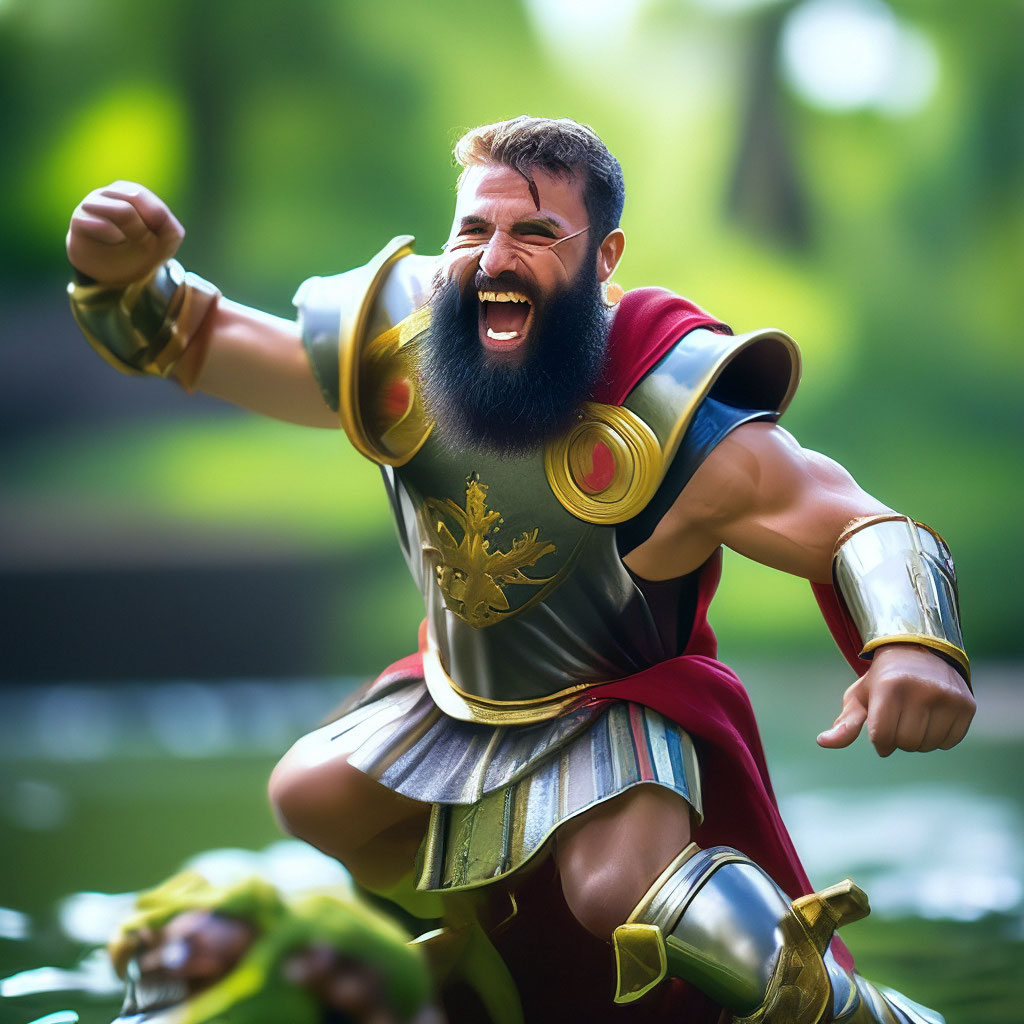 "Centurion beard shake baba frog jump princess" — image created in ...
