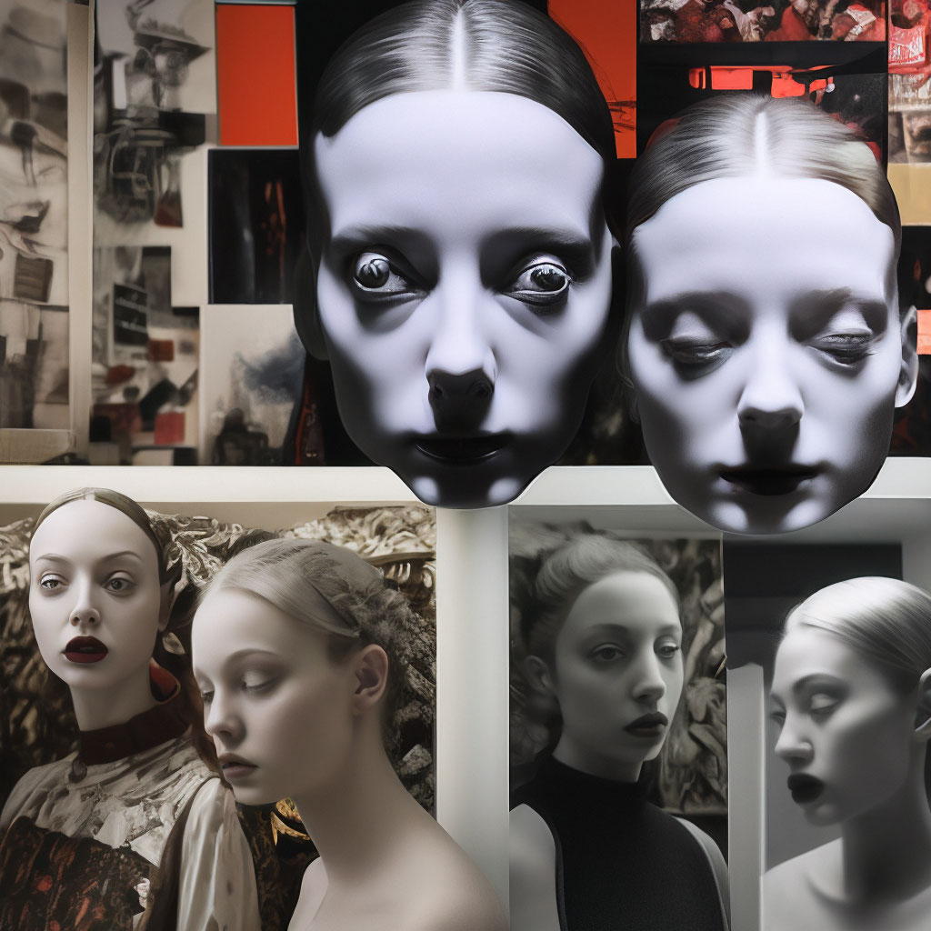 "Split personality, collage, multiple projections horror high detail ...