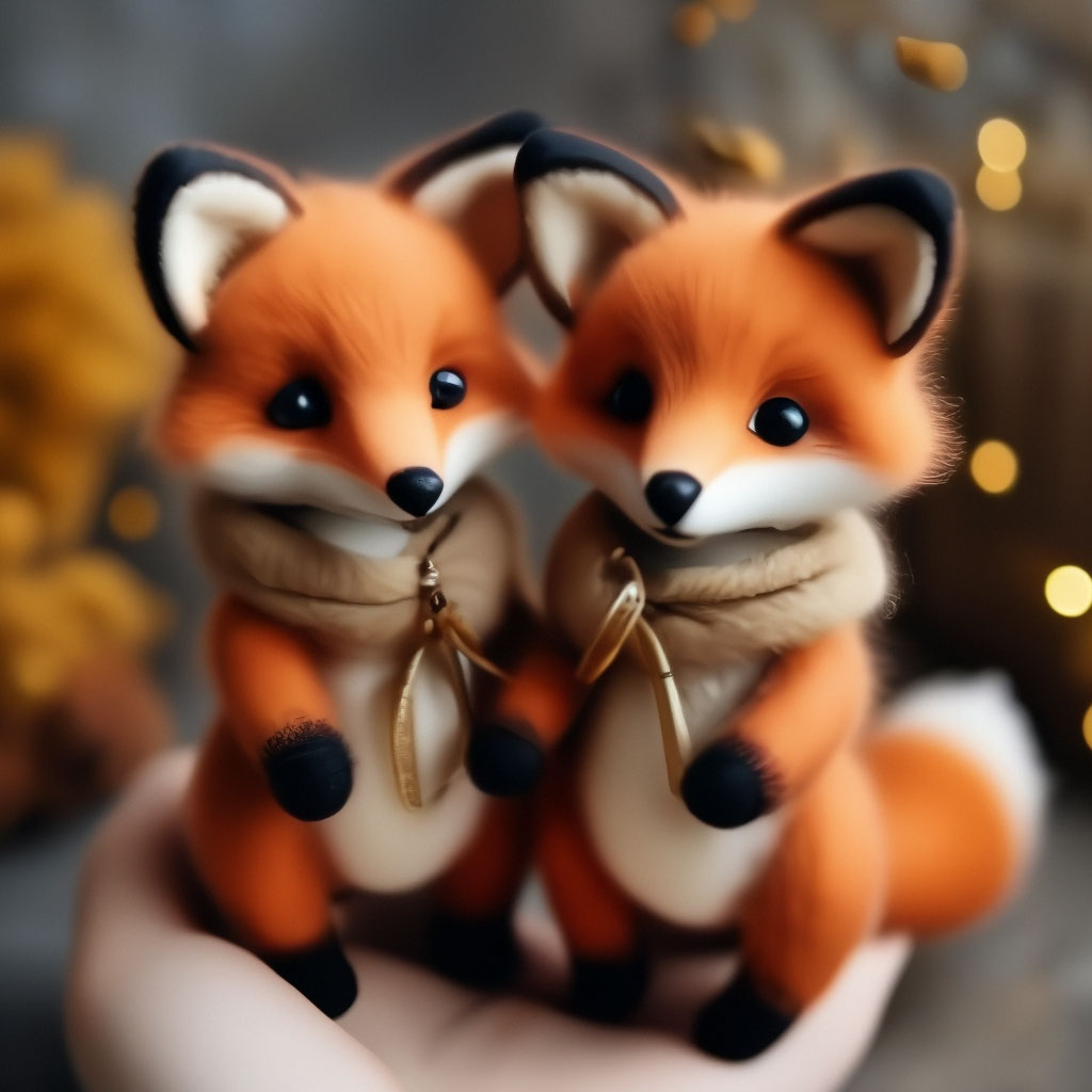 "Toys made of wool. magical fox cubs. mimicry" — image created in Shedevrum