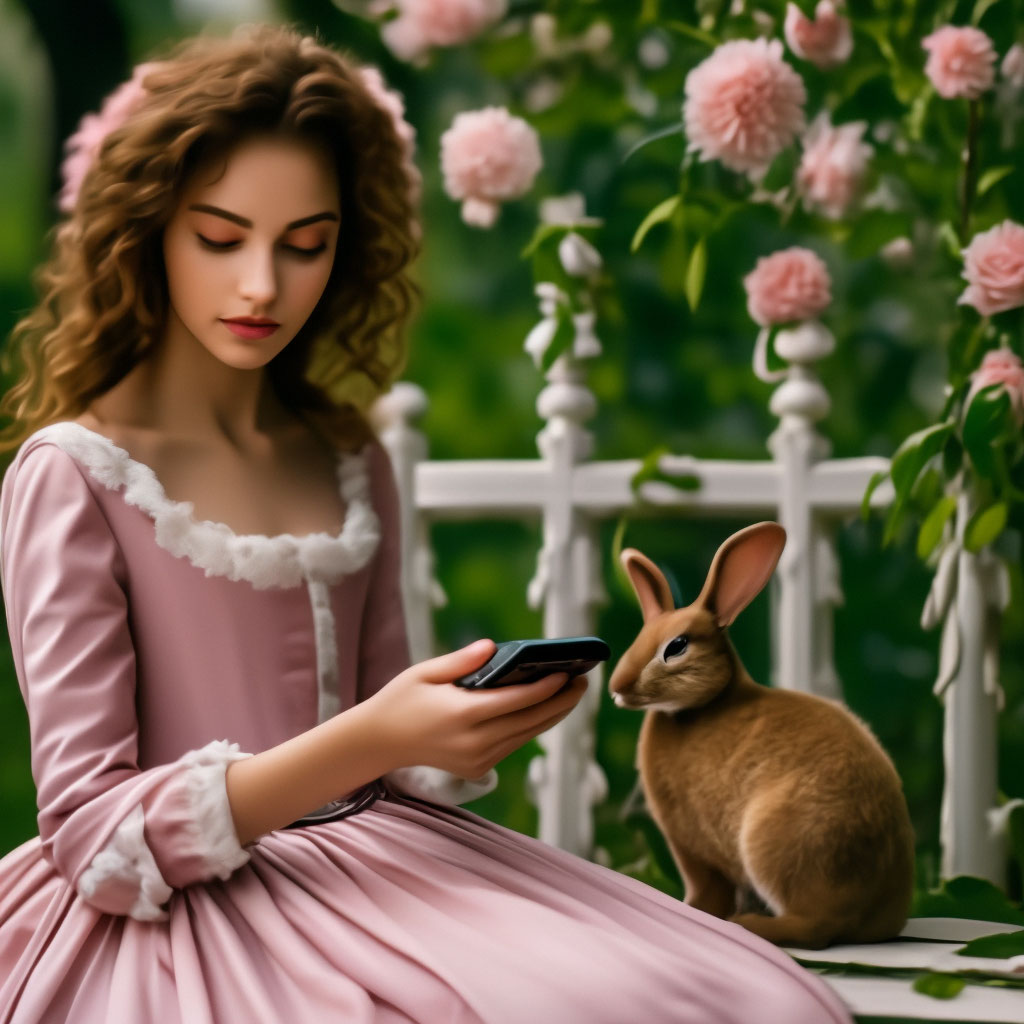 "Beautiful girl, 18th century, in a beautiful pink dress, in a blooming ...