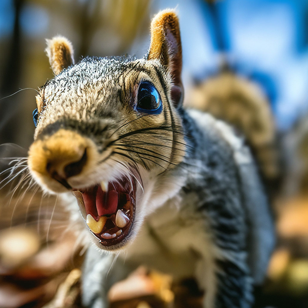 "Zombie squirrel, tousled fur, crazy and crazy look, humor, horror ...