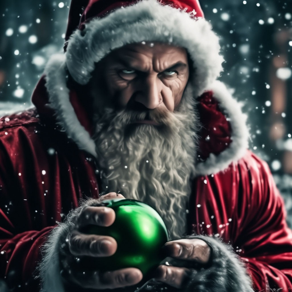 "The evil brutal Santa Claus is carrying a large bag of gifts, it is ...