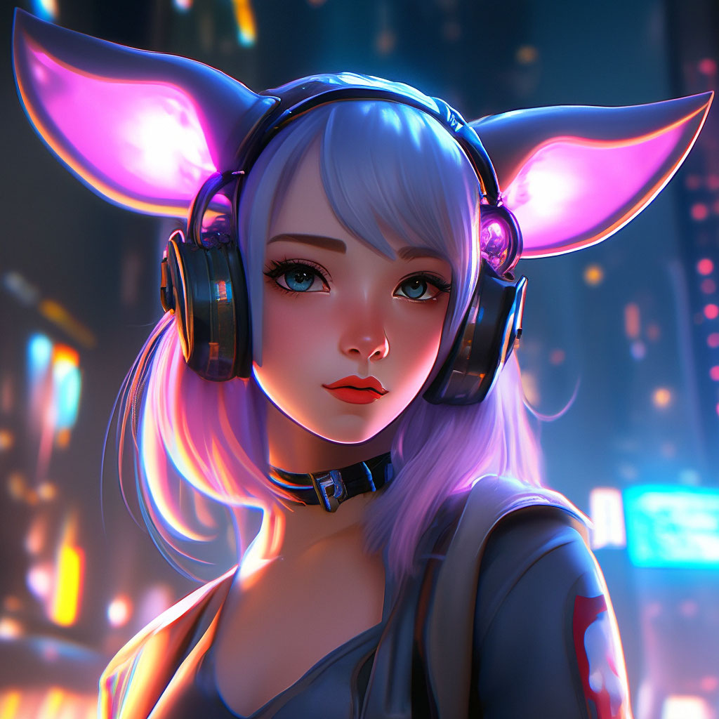 "A girl with beautiful electric ears" — image created in Shedevrum