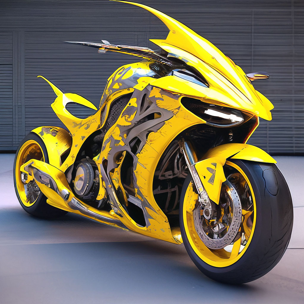 "Yellow powerful motorcycle custom futuristic dragon infernal" — image ...
