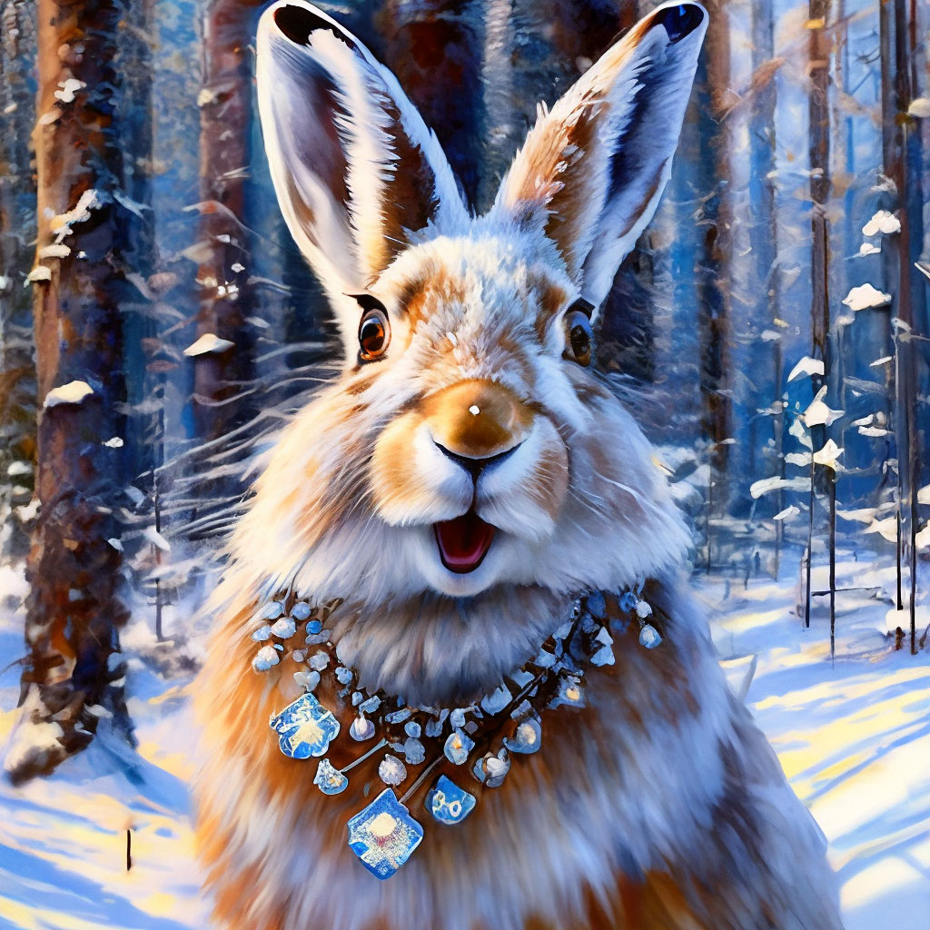 "Hyperrealistic, tenderness,winter forest magic, watercolor drawing ...