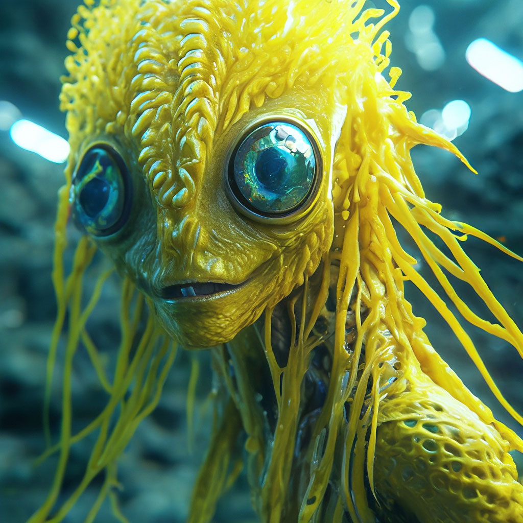 "Attractive alien with big glass eyes, plump lips and long heavy hair ...