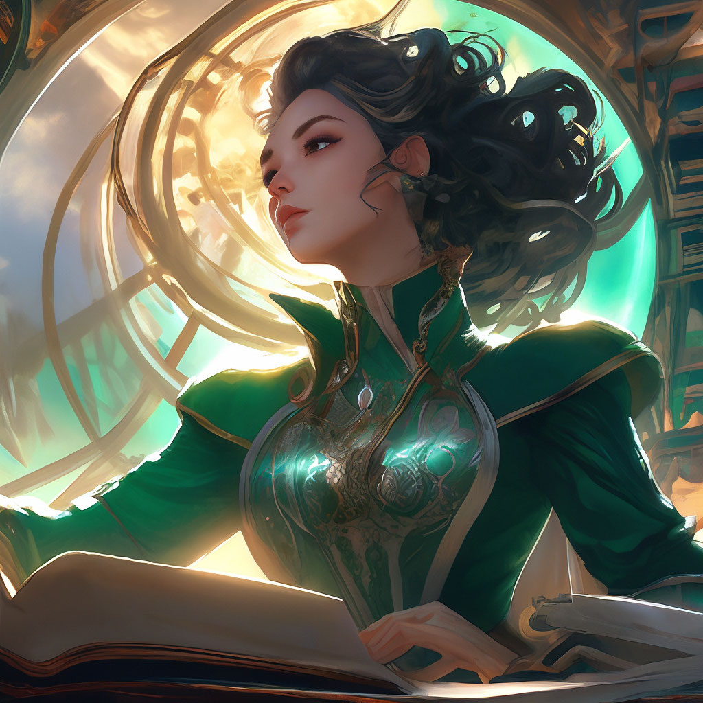 "Illustration of a yang beautiful bellatrix lestrange in a library ...
