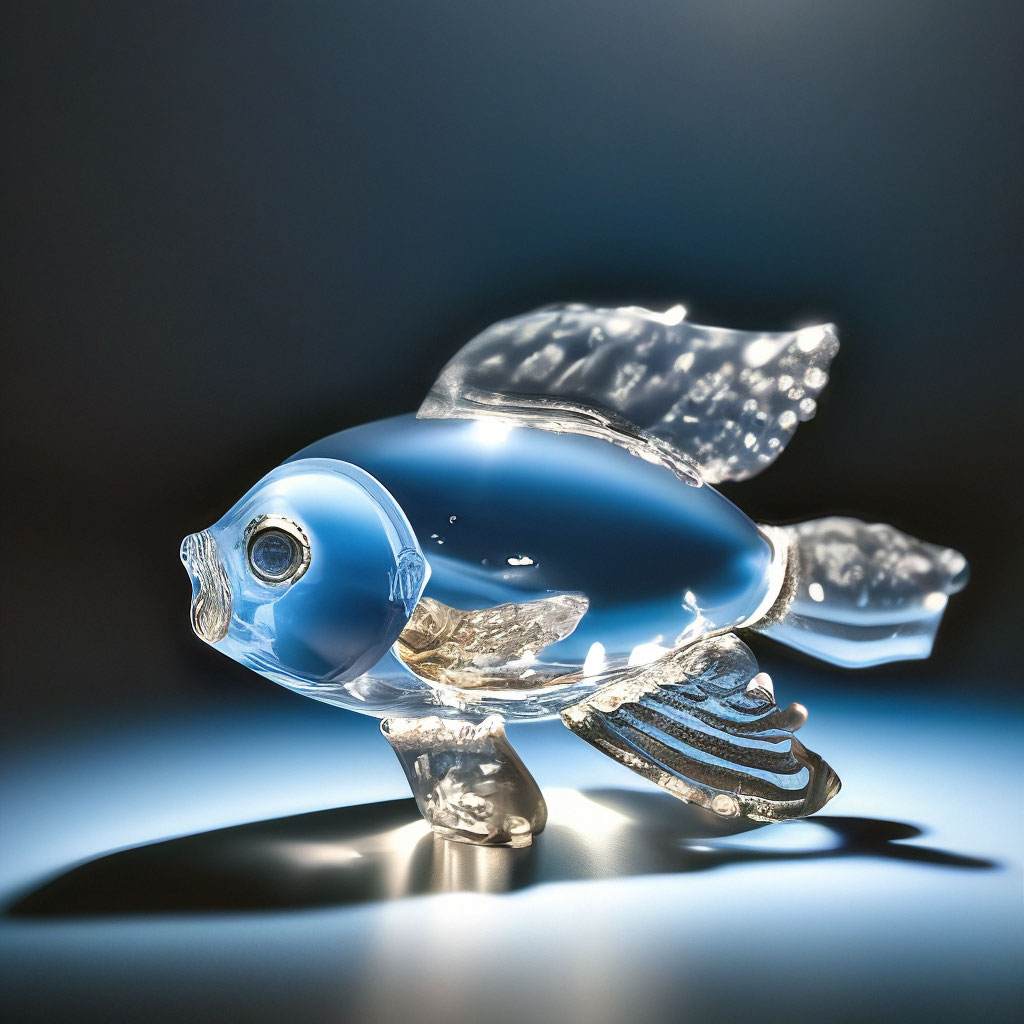 "Crystal gemstone in the shape of a fish" — image created in Shedevrum