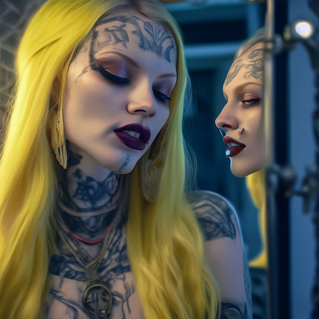 "In the morning in front of the mirror, a beautiful vampire girl ...