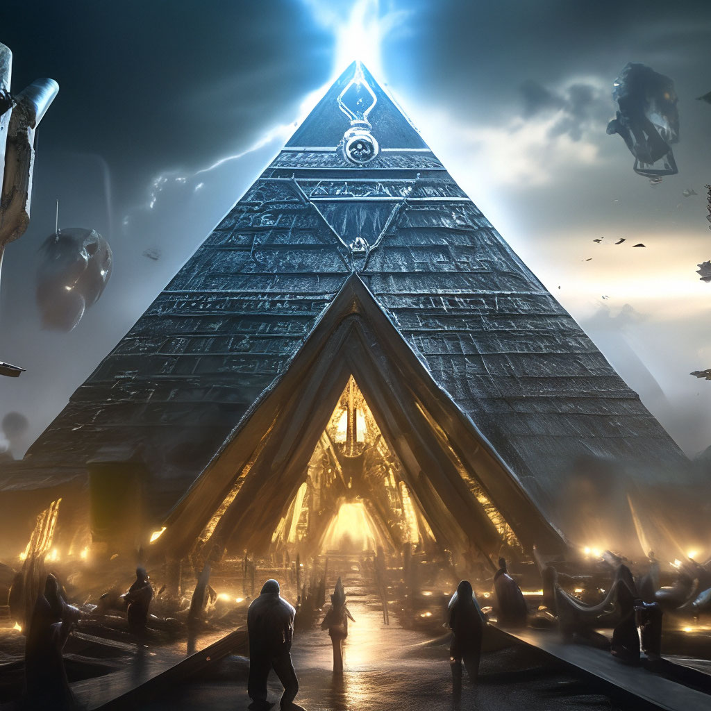 "The sanctuary of the spirit of machines, pyramid, high-tech, a lot of ...