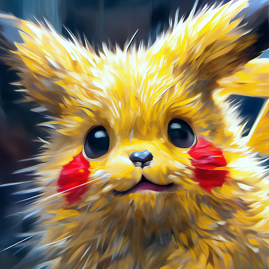 "Fluffy Pikachu, muzzle close-up, looks at the viewer, over-detailed ...