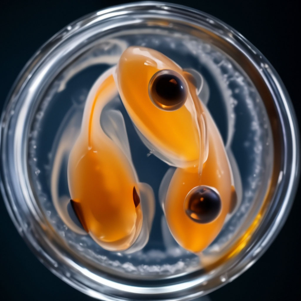 "Fish embryos in transparent caviar" — image created in Shedevrum