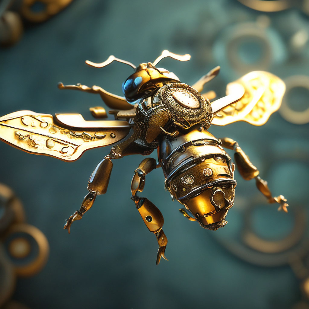 "Bee in steam punk style, in flight, beautiful background, high detail ...