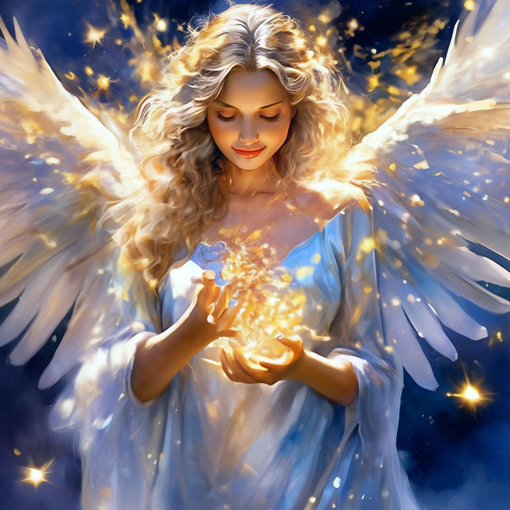 "An angel embracing the soul. holds a sparkling bunch, delicate ...