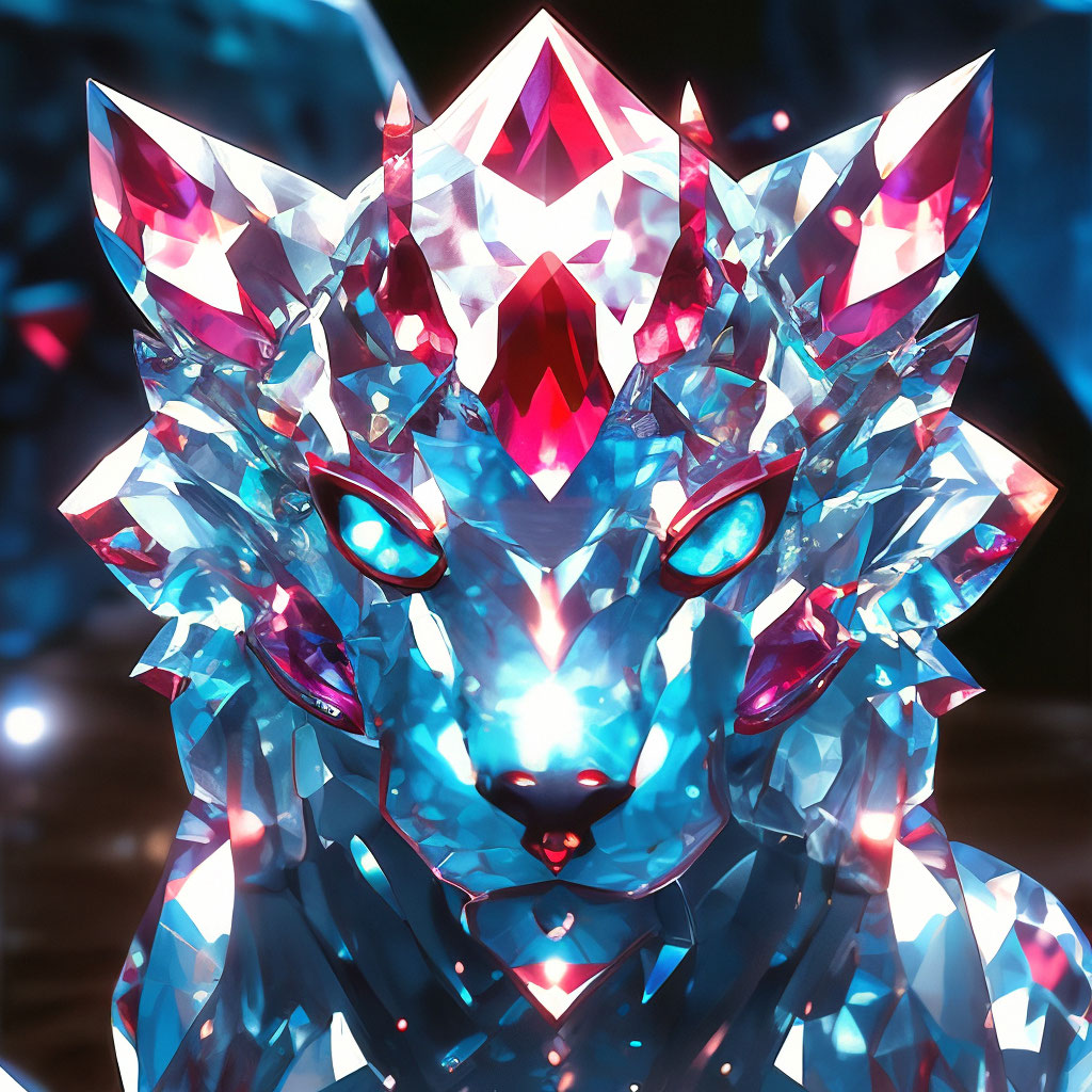 "WainRain crystal diamond beast, gems, shining ruby eyes, fantasy, high ...