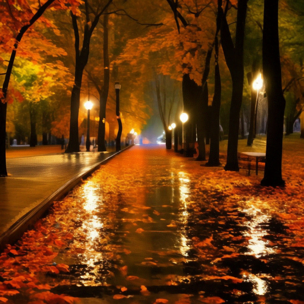 "Rainy evening in the autumn park" — image created in Shedevrum