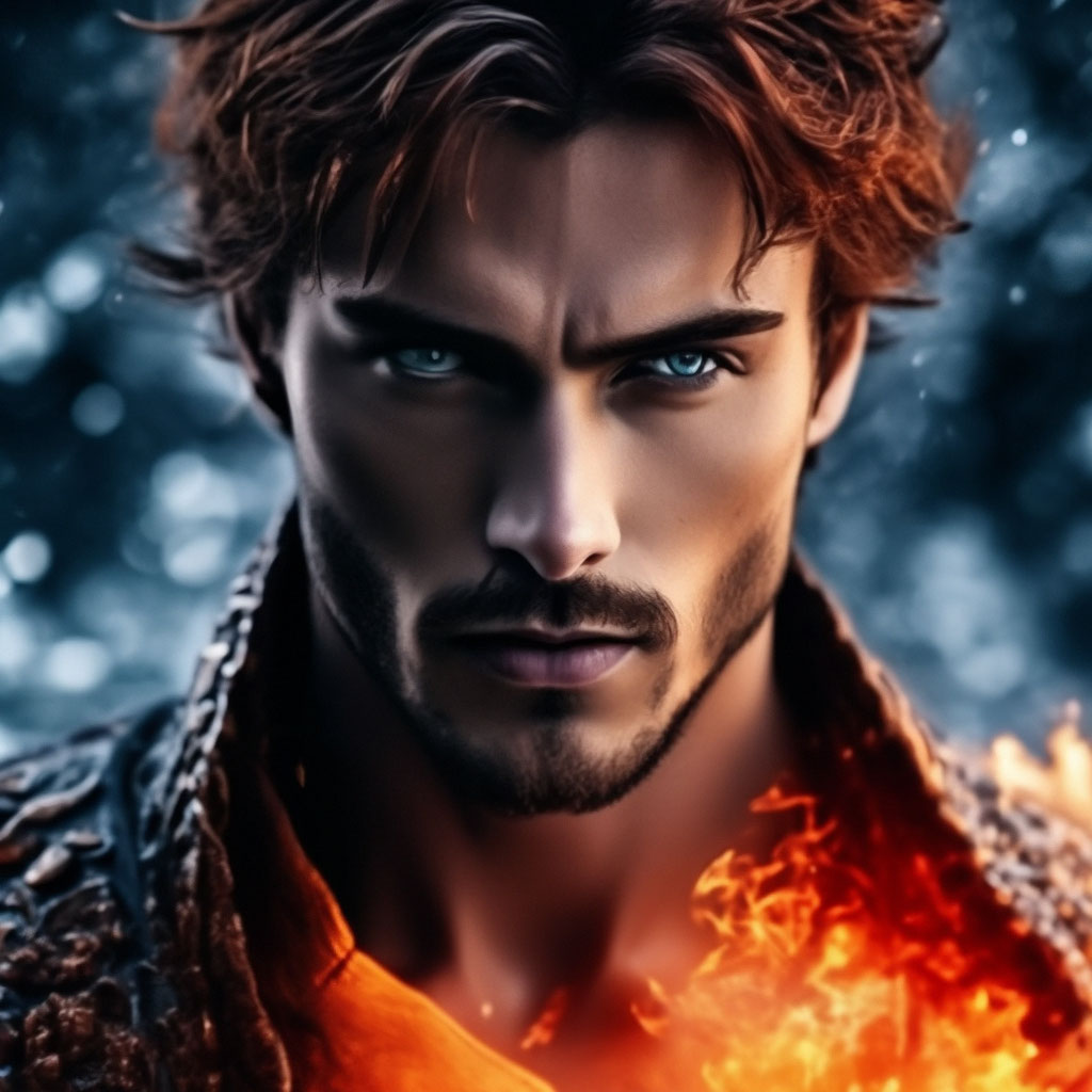 "High quality handsome man ice and flame" — image created in Shedevrum