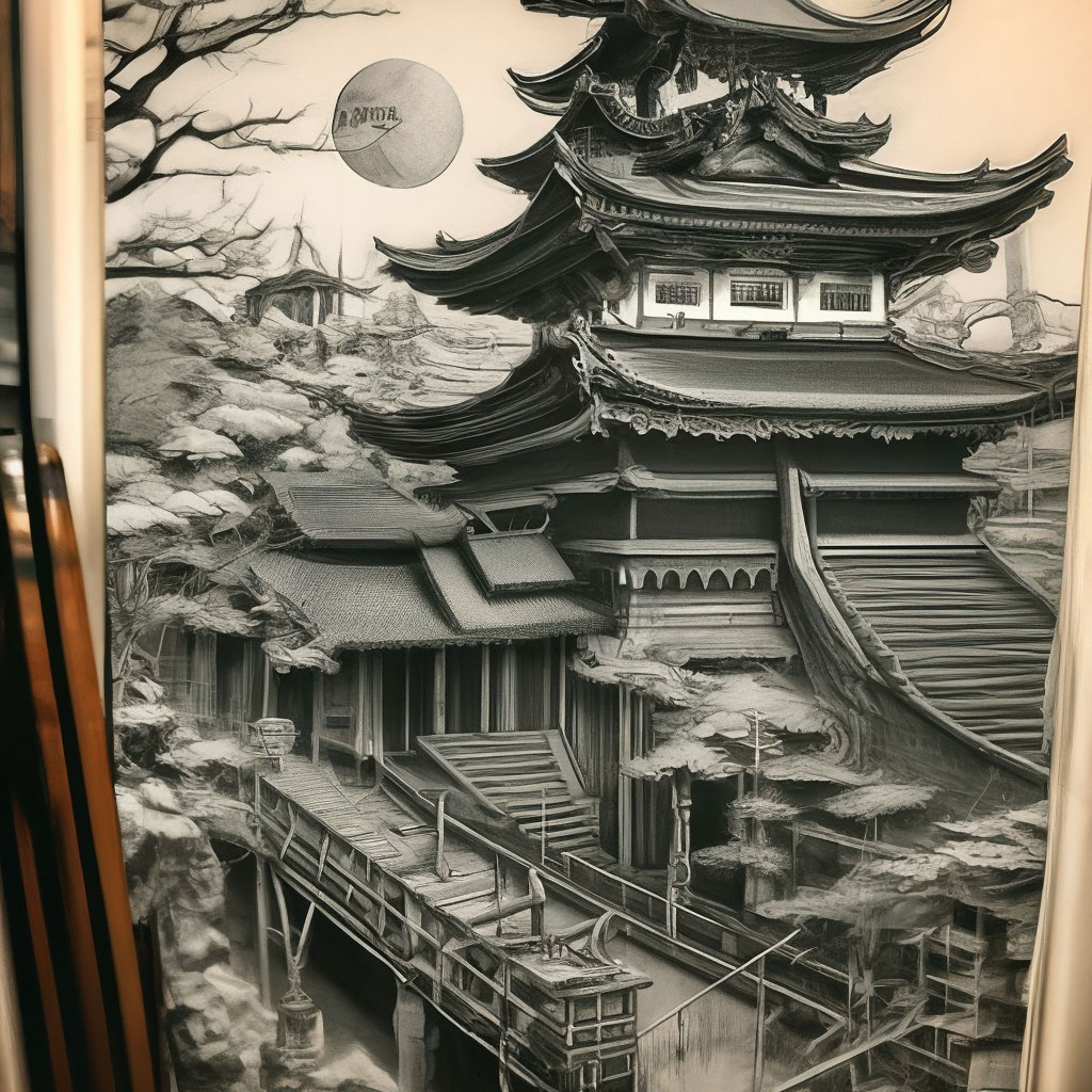"Engraving, medieval japan, art, horror, aesthetics, color engraving ...