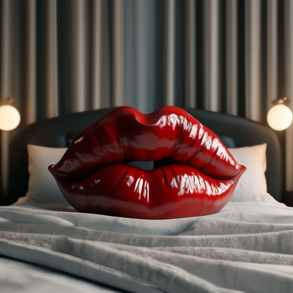 "Winged huge lips on the bed, realistic, 4k, 3d" — image created in ...