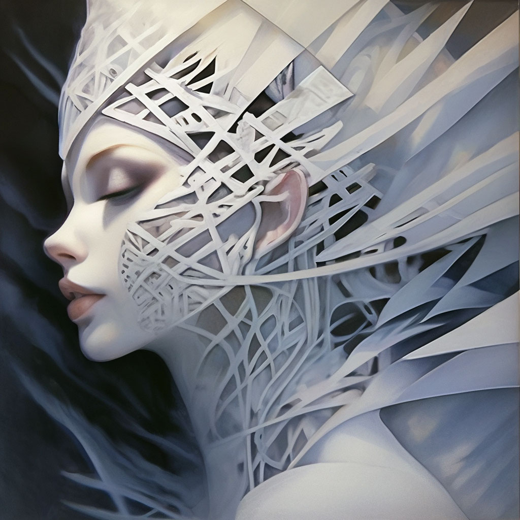 "Fractality of the snow pattern,magical light effect,woman,drawing ...