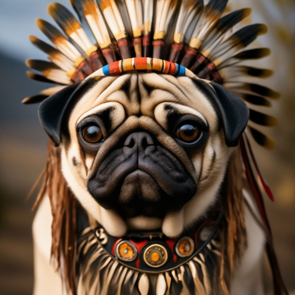 "Pug chief of an Indian tribe" — image created in Shedevrum