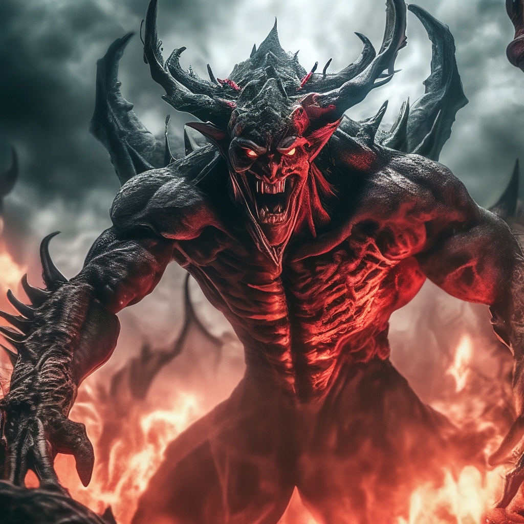 "Scary demon in hell, good quality" — image created in Shedevrum