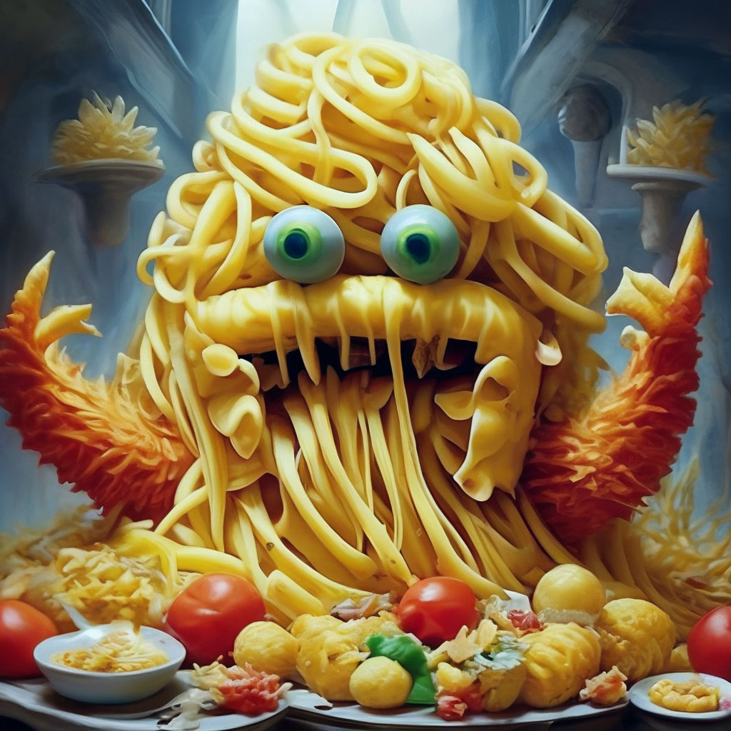 "The pasta monster" — image created in Shedevrum