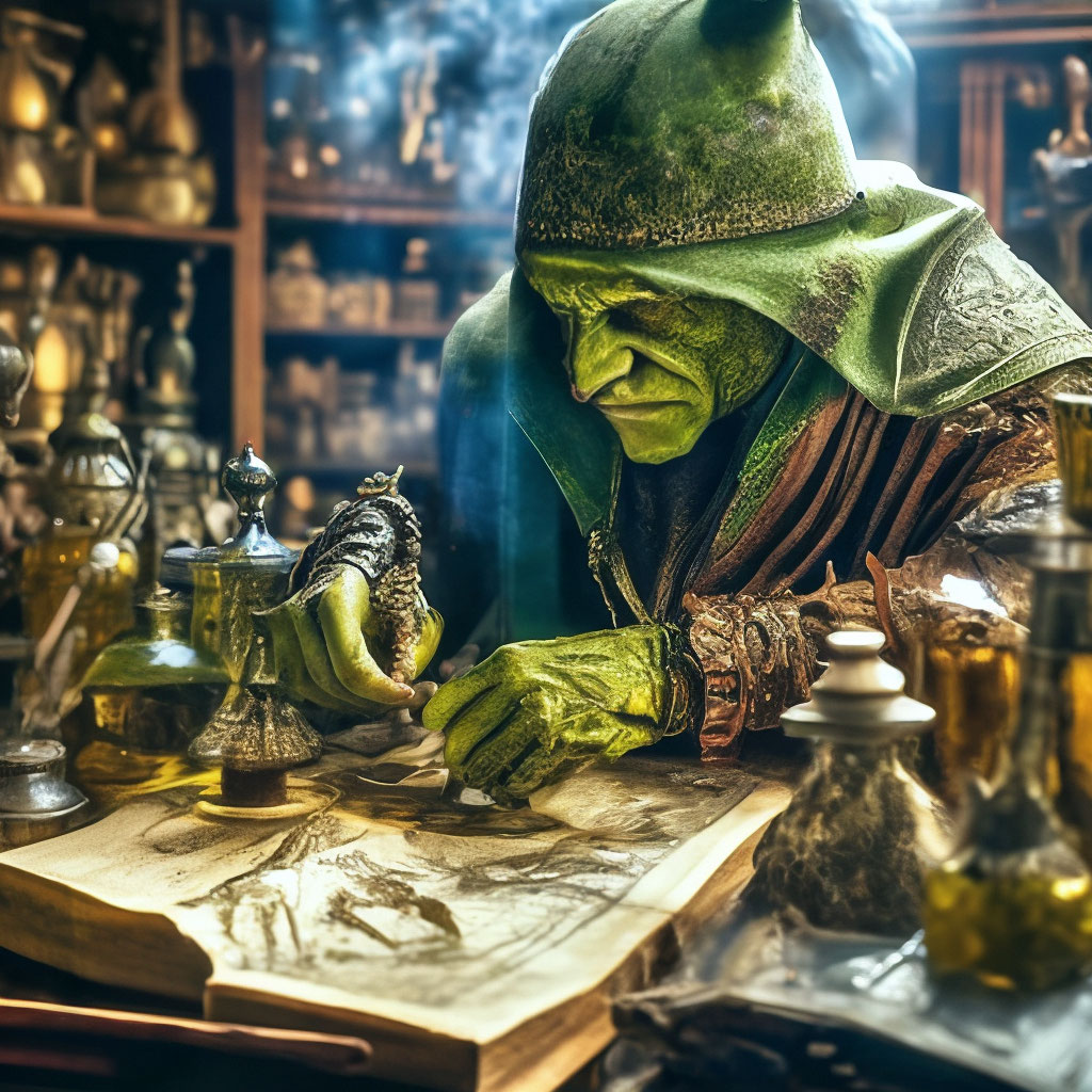"The Orc Alchemist macro. professional photo. medieval laboratory,many ...