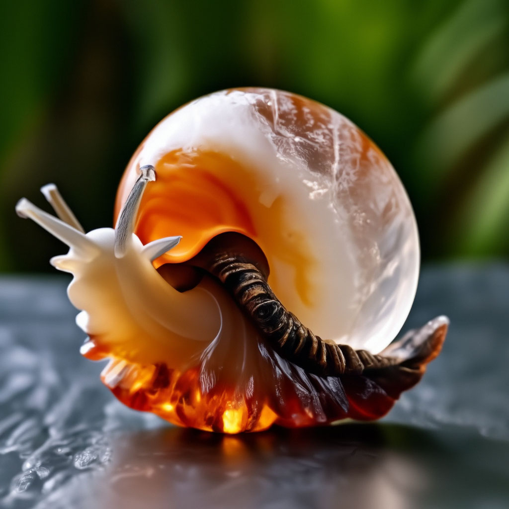 "Translucent agate snail in rock crystal crystals" — image created in ...