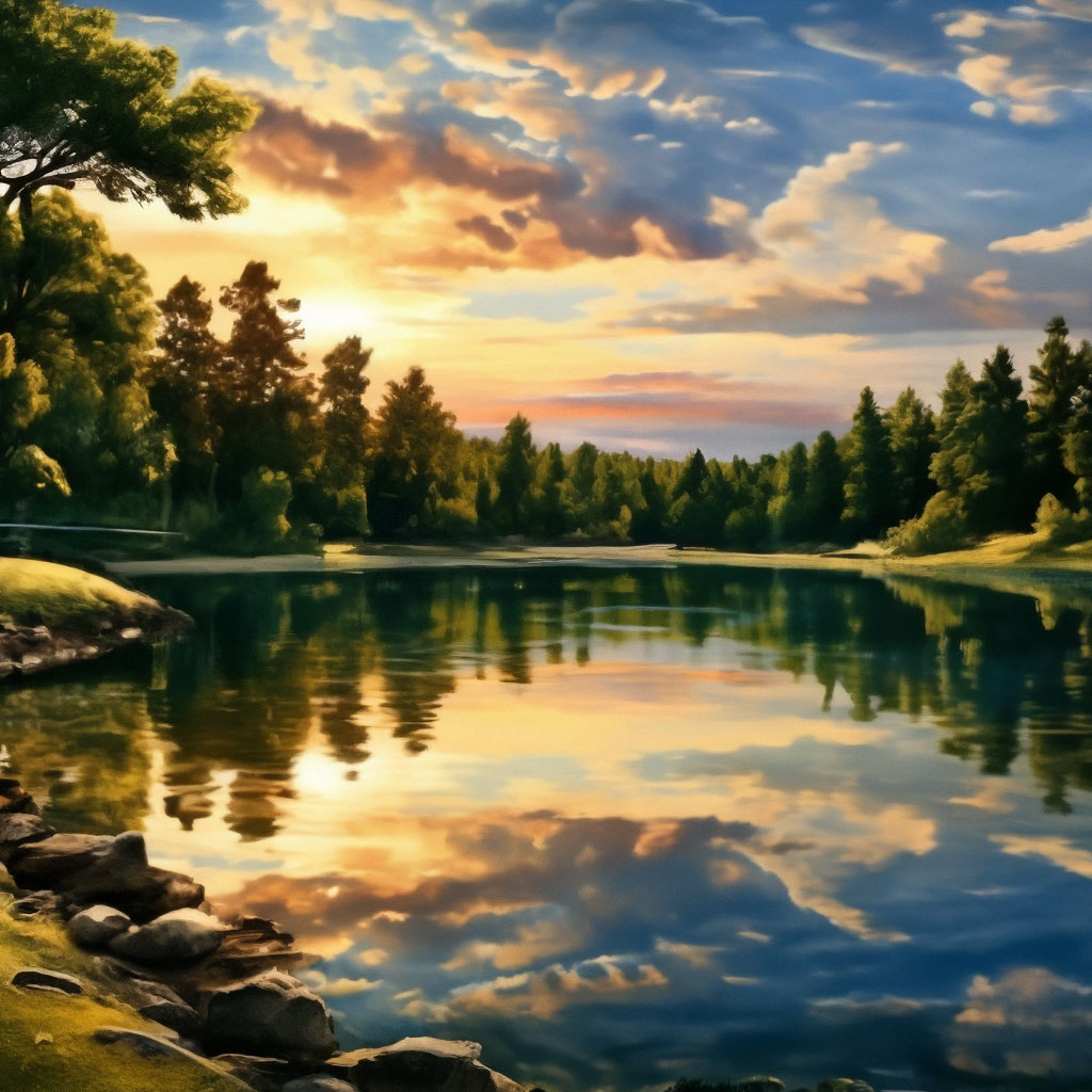 "Watercolor , lake, fine drawing, beautiful landscape, summer in the ...