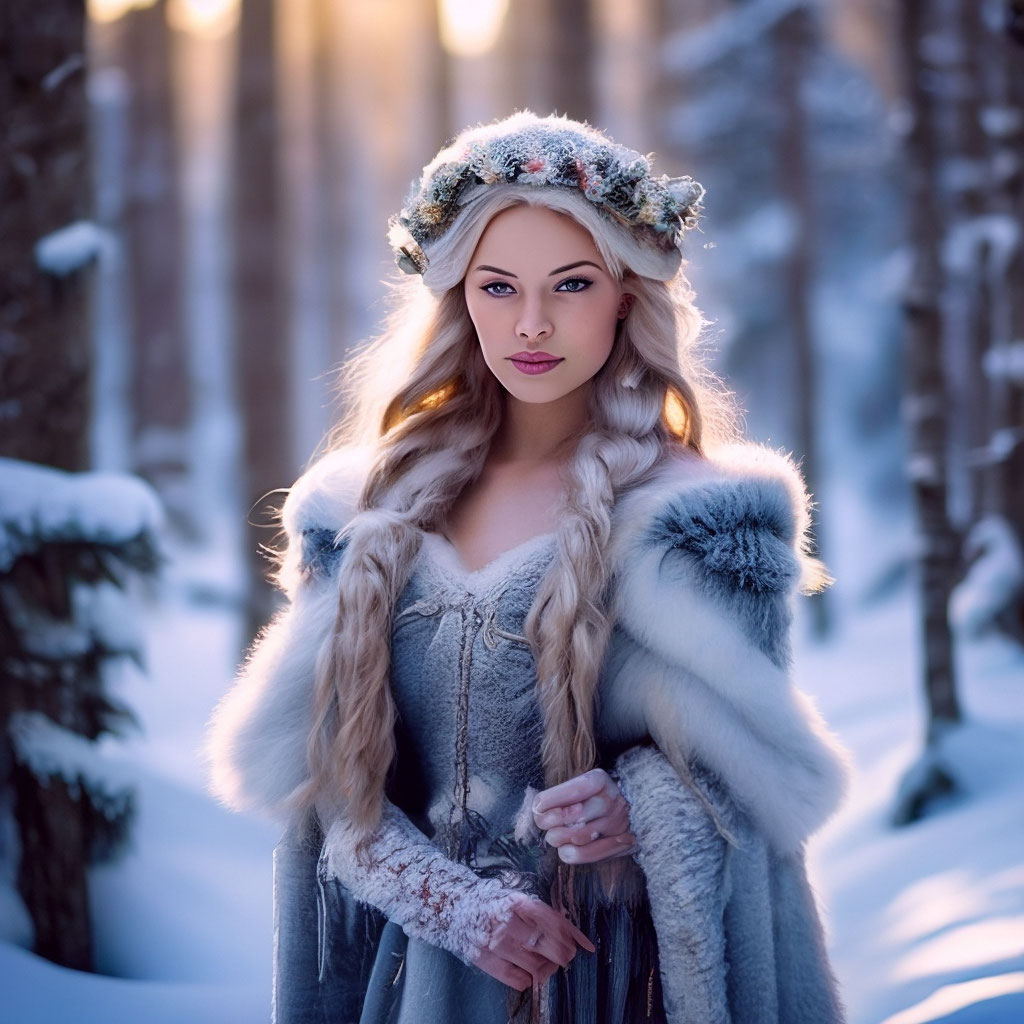 "Snow maiden in the winter forest" — image created in Shedevrum