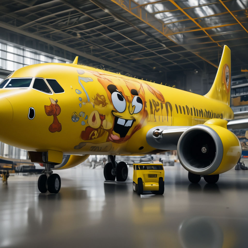 "The plane with the adopted spongebob" — image created in Shedevrum