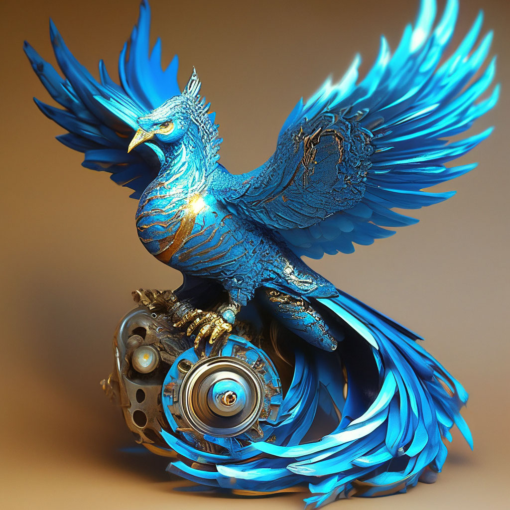 "Blue phoenix steampunk color shimmers hyperdetalization is very ...