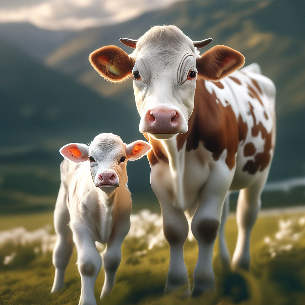 "Small calf with cow, professional photo, 4k, realistic, high ...