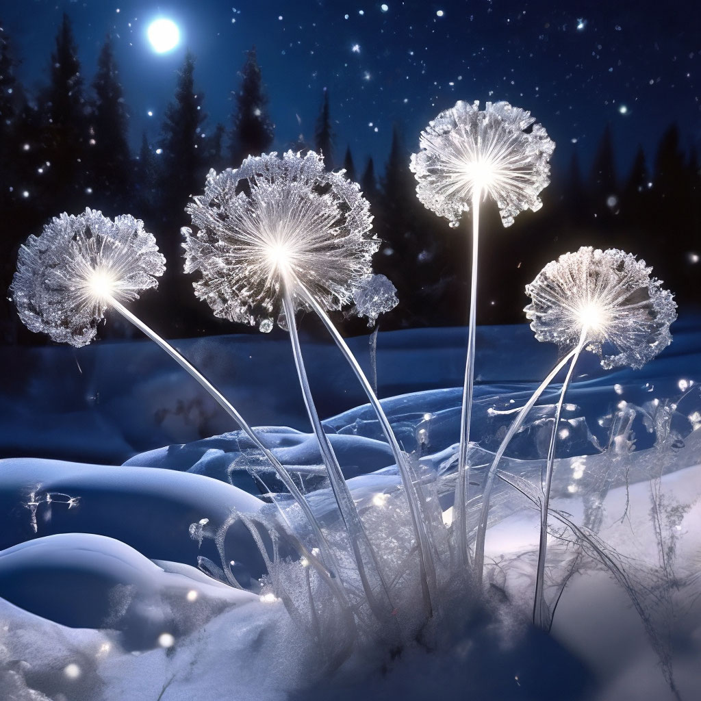 "Flowers of winter mystical landscape, snow-covered openwork huge white ...