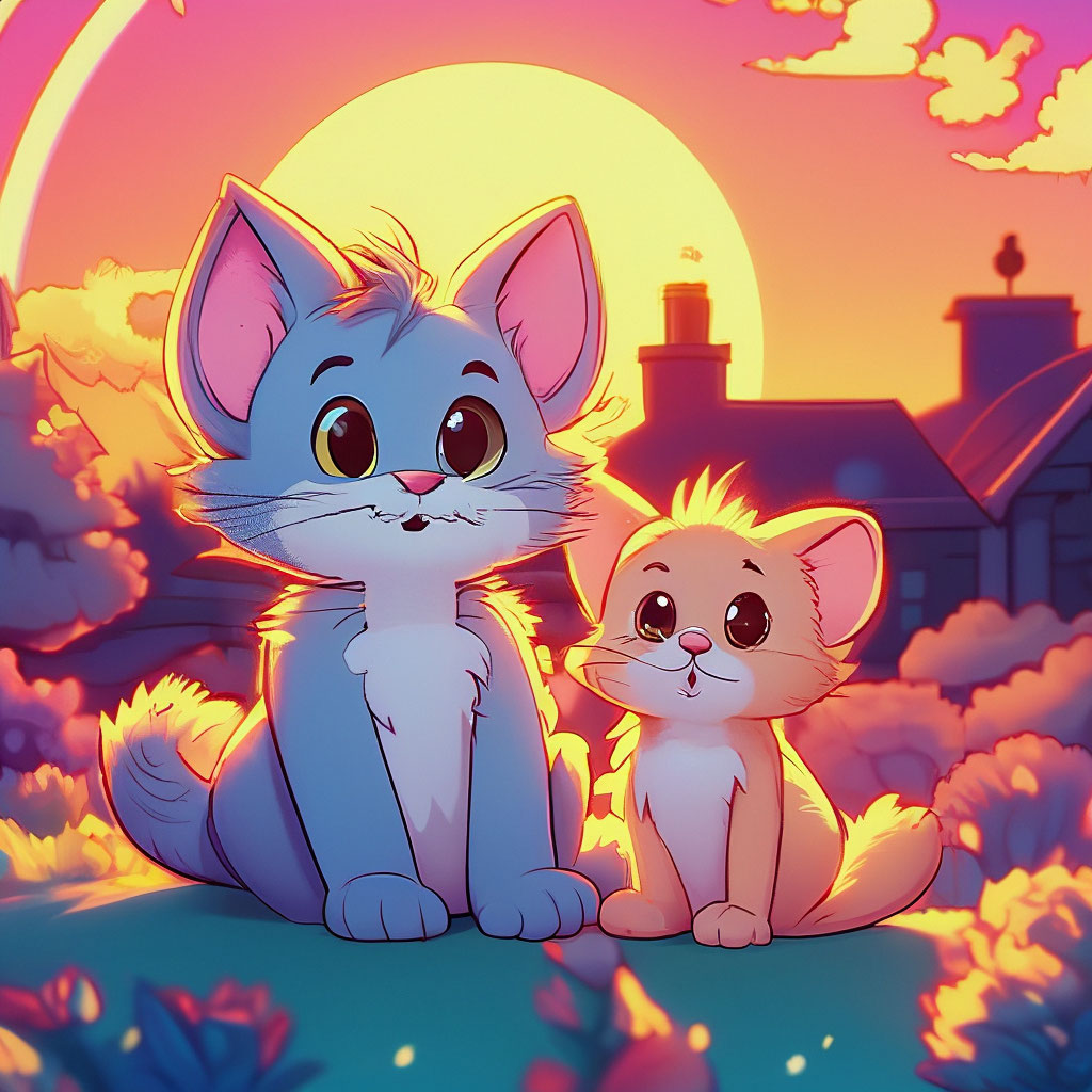 "Cute fluffy tom and jerry" — image created in Shedevrum
