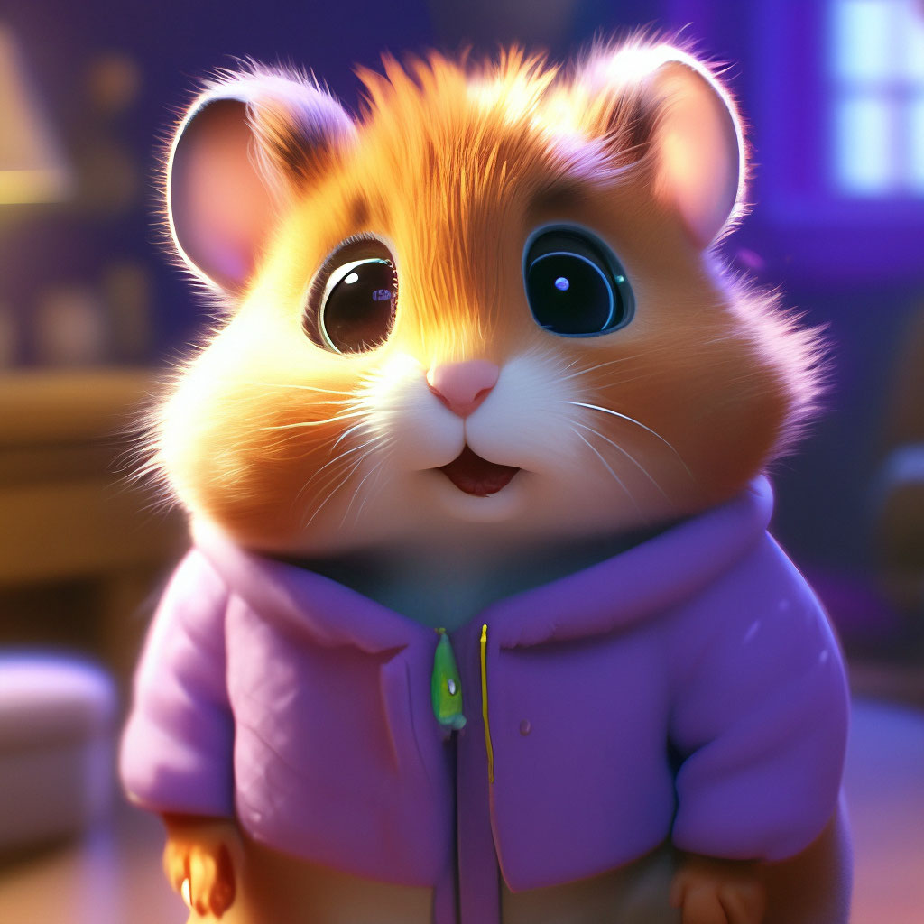 "Cute sad fluffy red hamster, cartoon hamster, hamster at home, purple ...