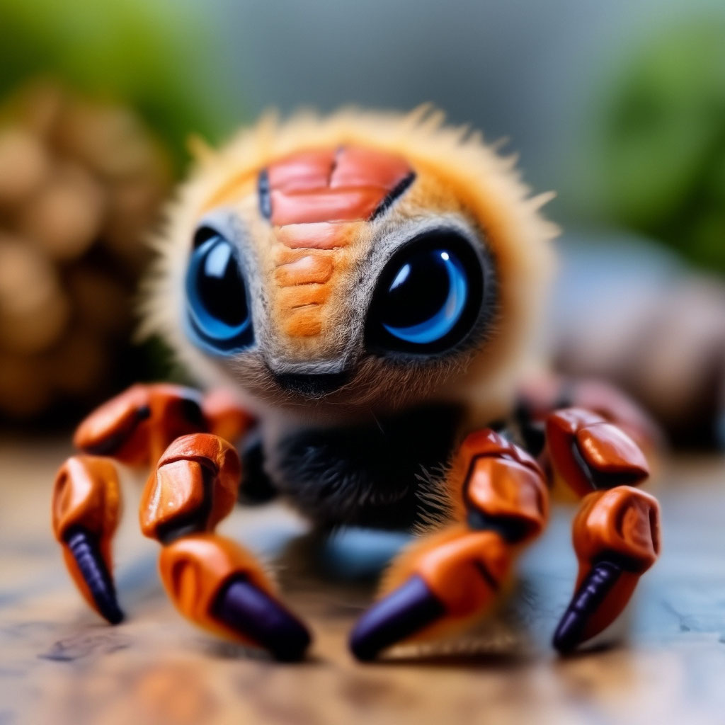 "Cute, fluffy, airy, plump little scorpion made of felt wool, parti ...