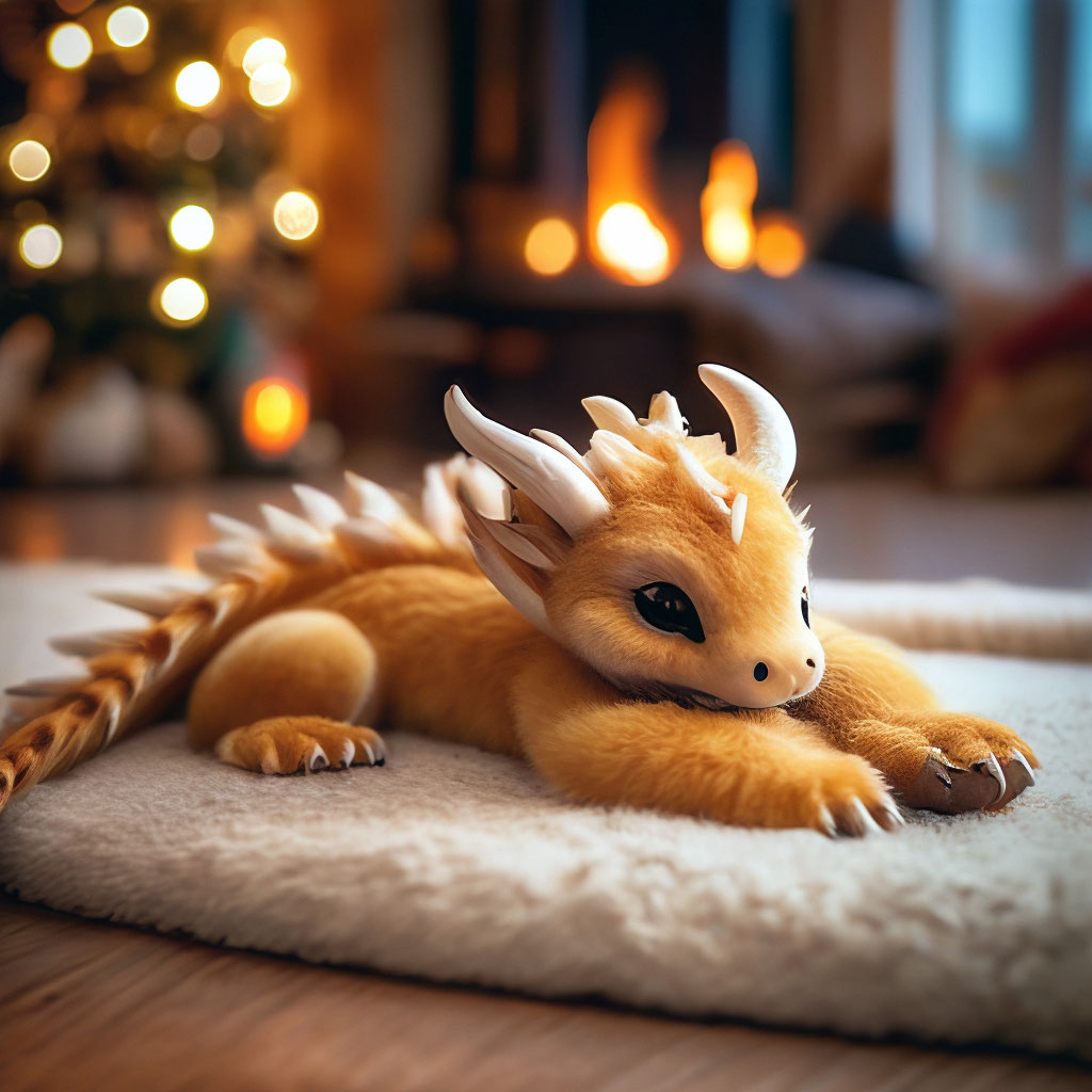 "Charming magical fluffy furry cute baby dragon stretched out on the ...