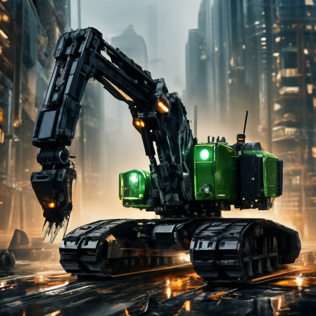 "Cyber Crawler Crane, Black, Grey, Green" — image created in Shedevrum