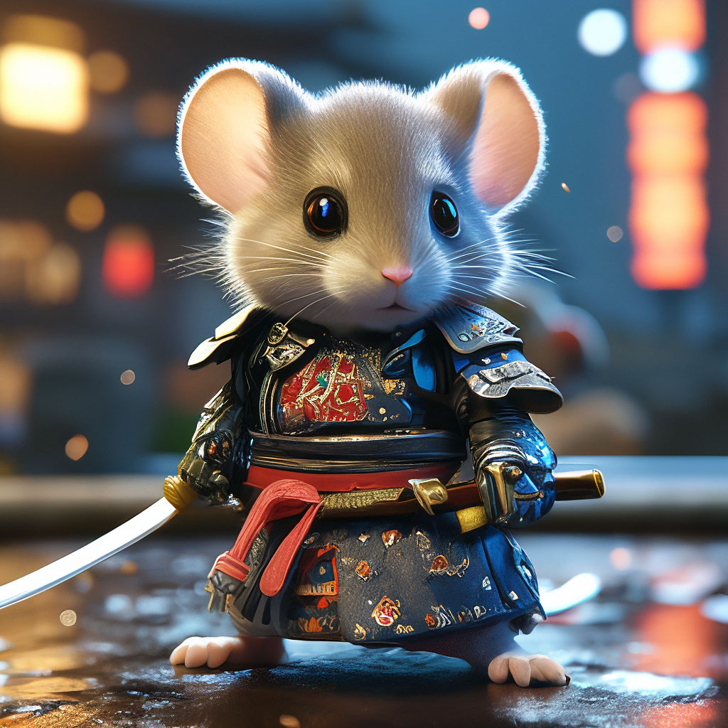 "Anthropomorphic mouse samurai, vertical pupils, realism, realistic ...