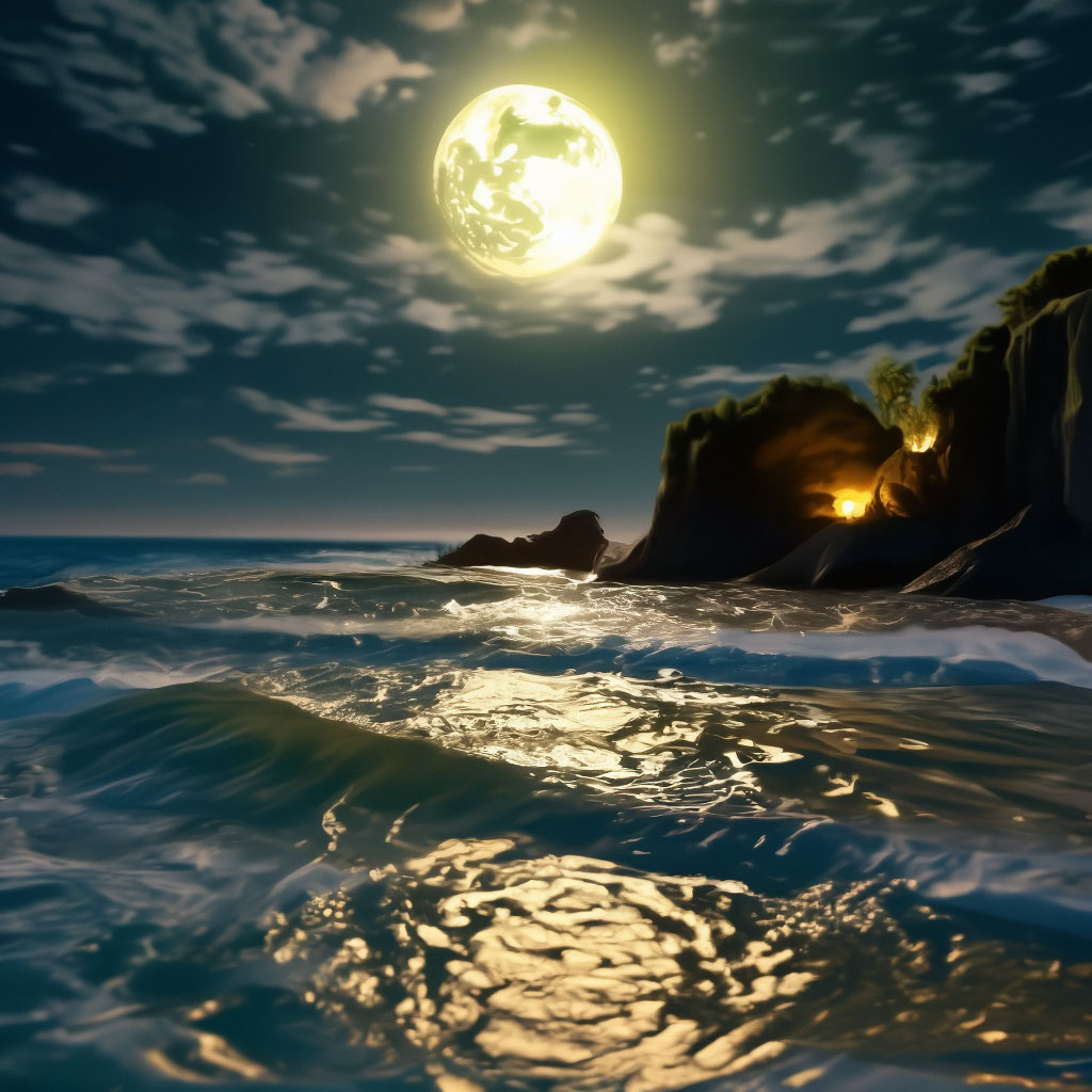 "Lemon moon over the night sea, stars, 1024k, high detail, high ...