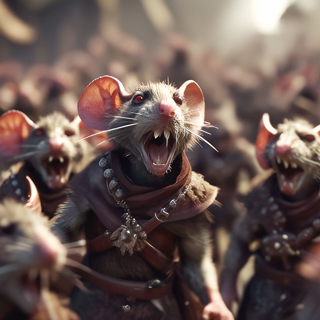 "Rat-like creatures, horned helmet, small ears, evil look, rags, rags ...