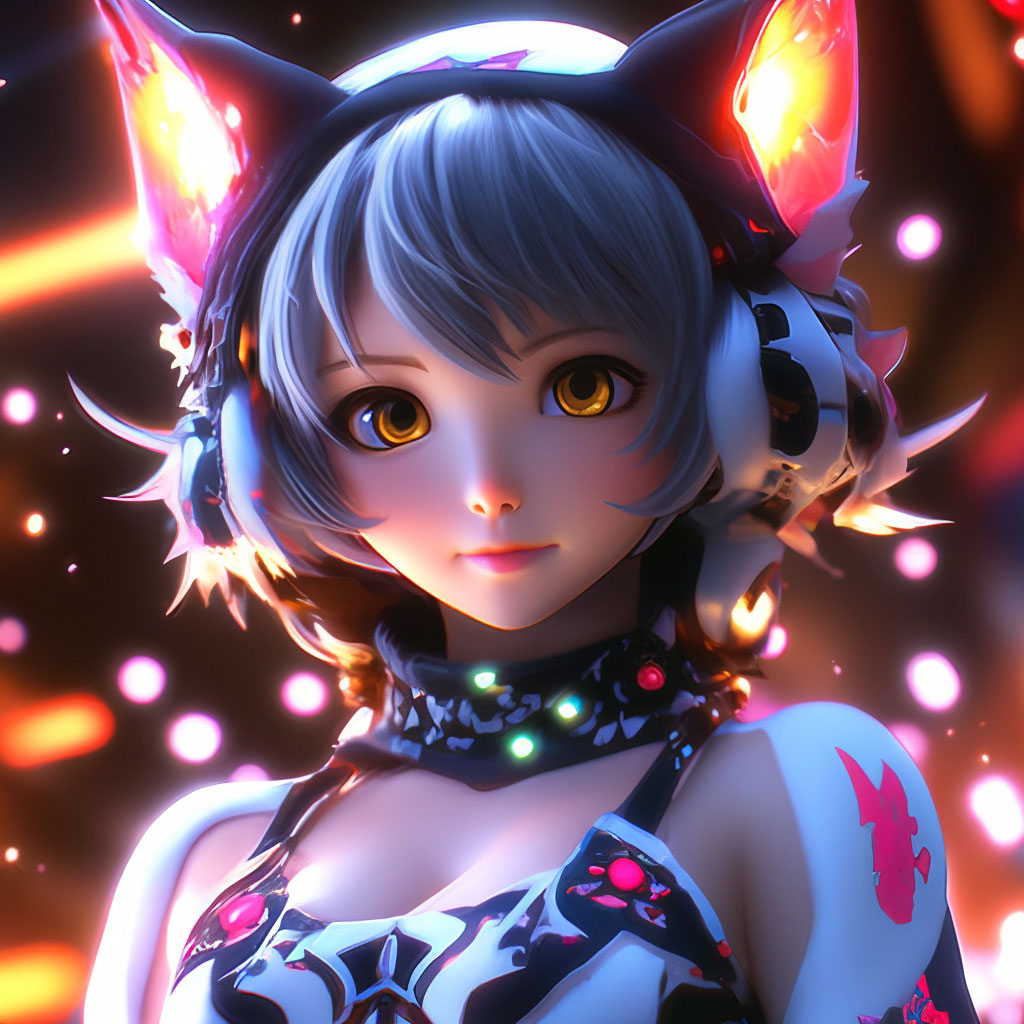 "Anime girl,kitsune,nyaya,cute smiles, megarealism, high detail, atomic ...