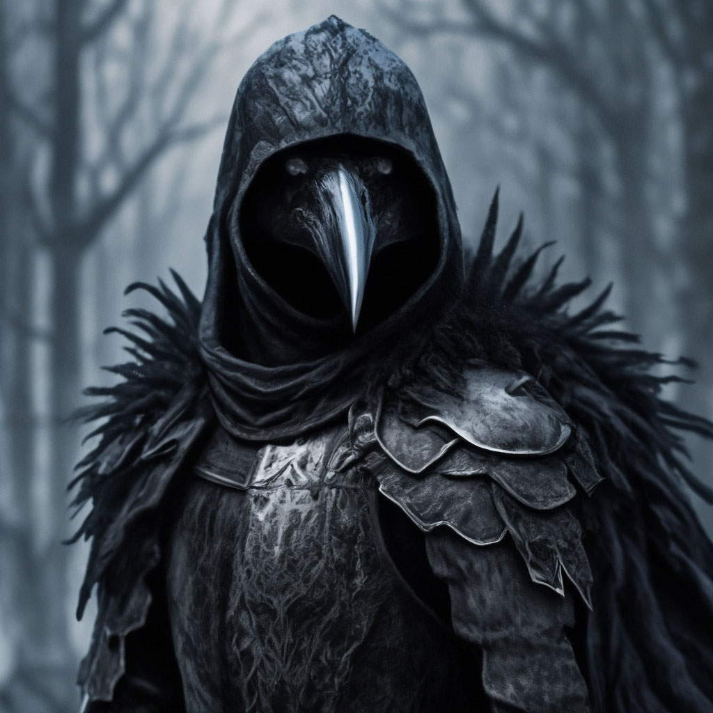 "Raven Knight black thin tall knight wearing a raven mask in a black ...
