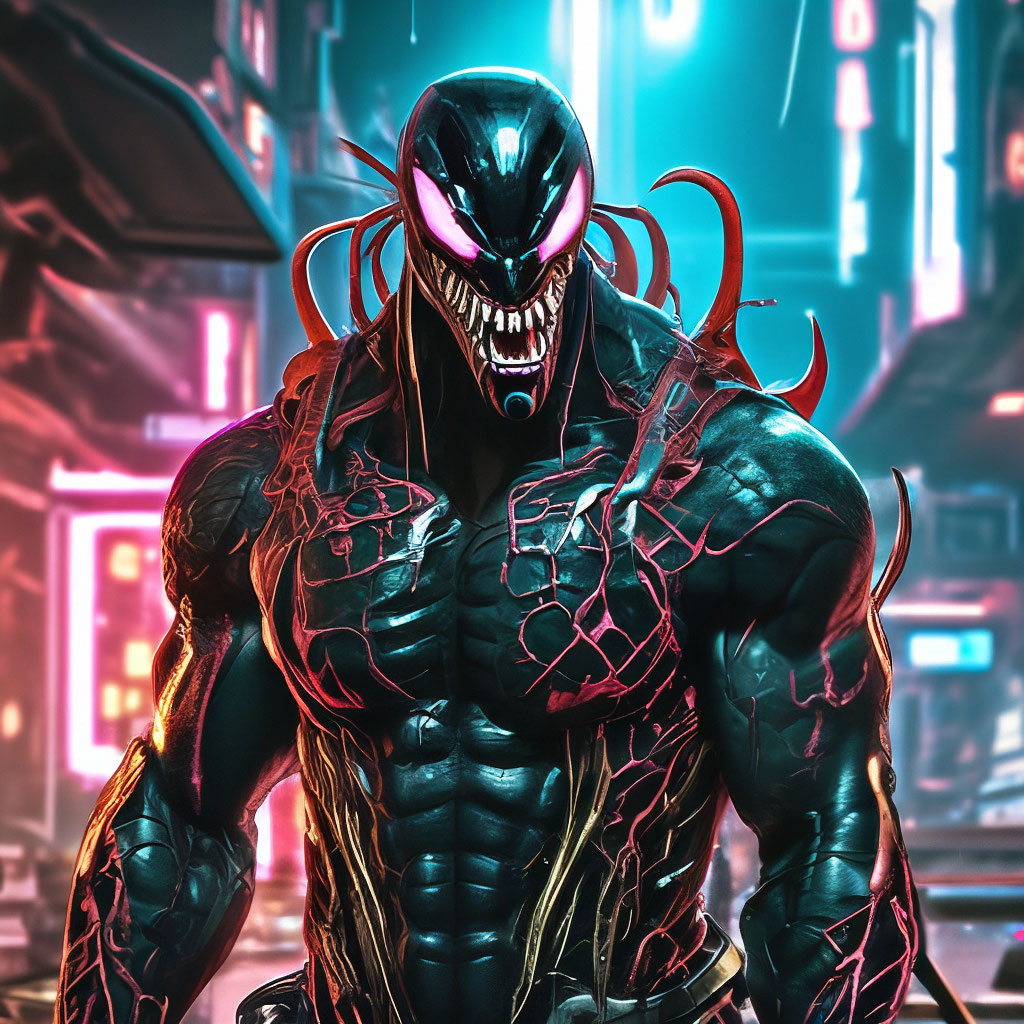 "Venom, cyberpunk" — image created in Shedevrum