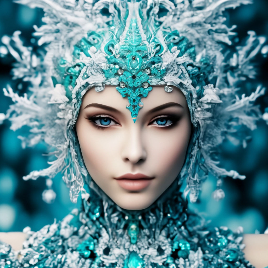 "Fractal patterns, glass+frost+spruce+turquoise+elf, filigree,snowy ...